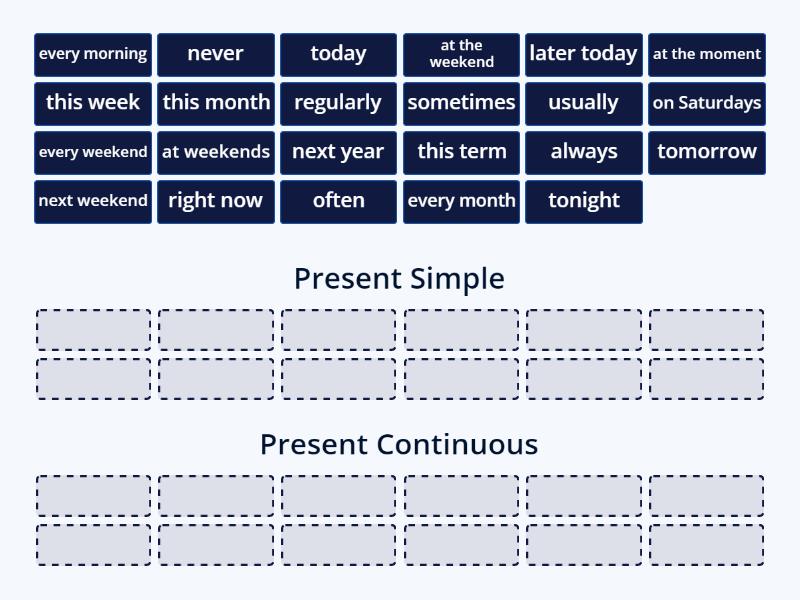 Present Simple Present Continuous Adverbs - Group sort