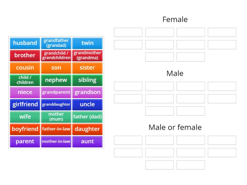 EF elementary unit 4A, Family members quiz - Group sort
