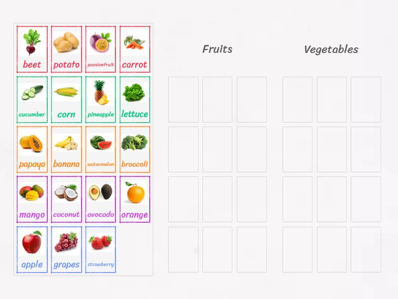 Sorting - fruits and vegetables - MEIE - Group sort