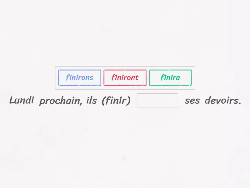 Conjuguer les verbes au futur simple - Missing word