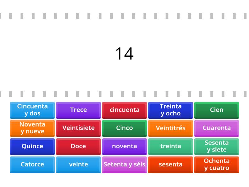 Números hasta el cien - Find the match