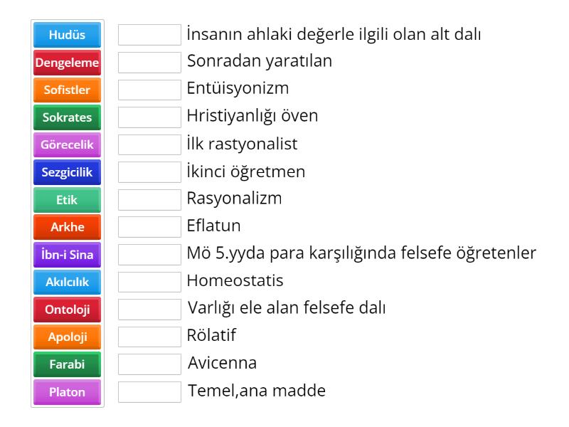 Felsefi kavramlar - Match up