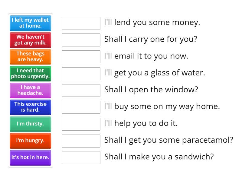 Controlled practice (shall/will) - Match up