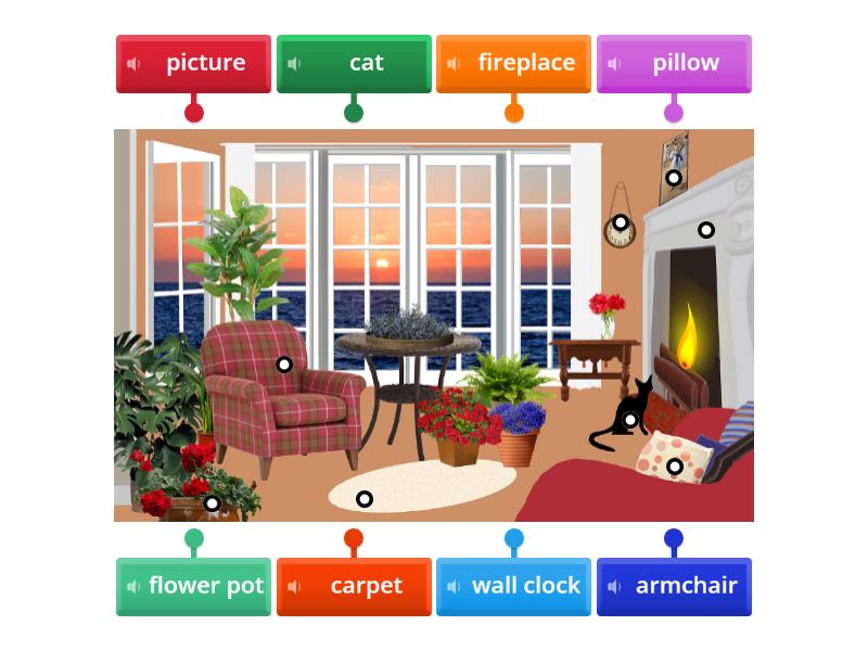 Find items in room - Labelled diagram