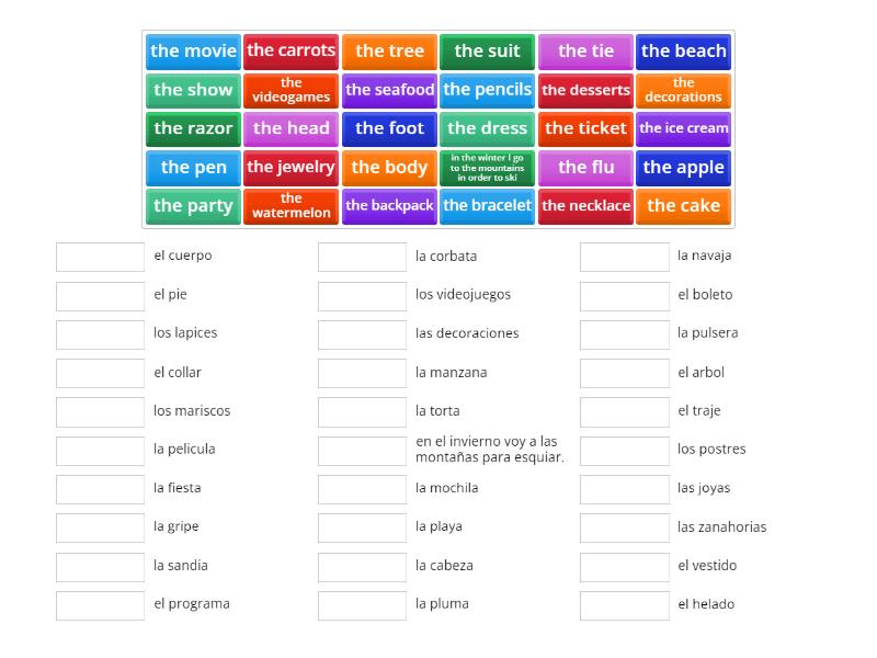 Review quiz practice - Une las parejas
