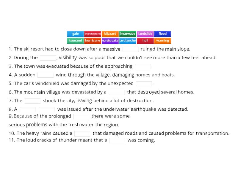 weather sentences - Complete the sentence