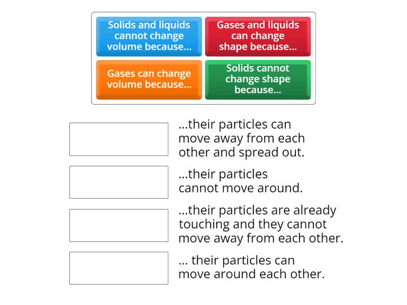 Explaining properties of solids, liquids and gases - Match up