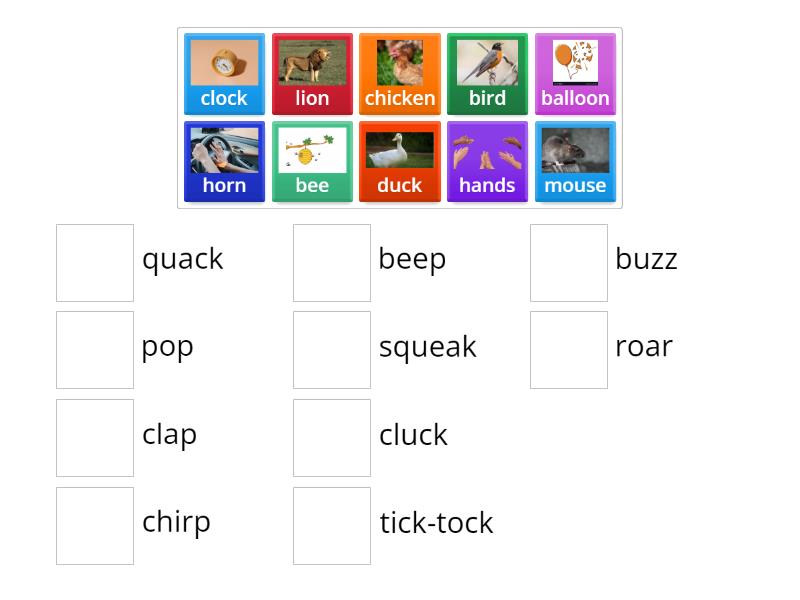 Onomatopoeia (sound-imitating words) - Match up