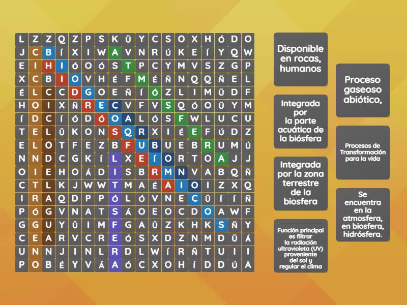 Capas de la Biósfera - Sopa de letras