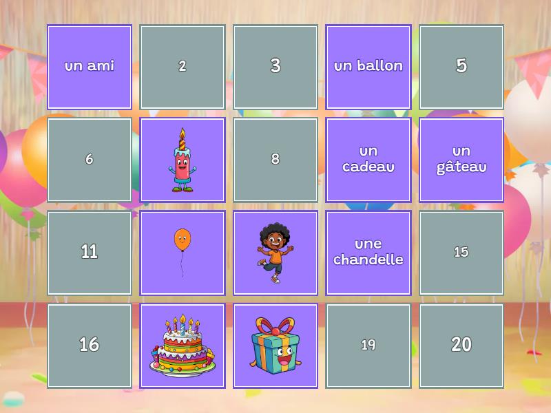 Je peux compter - bonne fête - Matching pairs