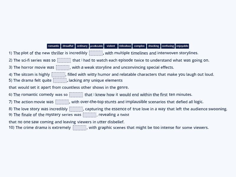 Adjectives to describe films and TV programmes - Complete the sentence