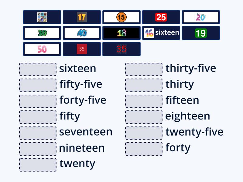 Match the numbers to its word! - Match up