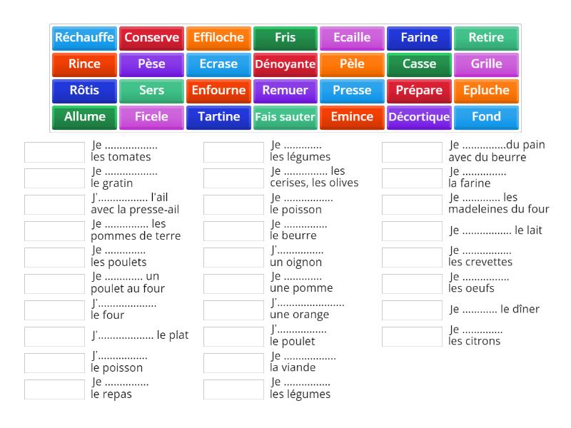 Les verbes de la cuisine part 2 - Match up