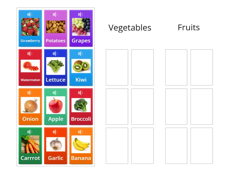 Match up Fruits and vegetables Game - Group sort