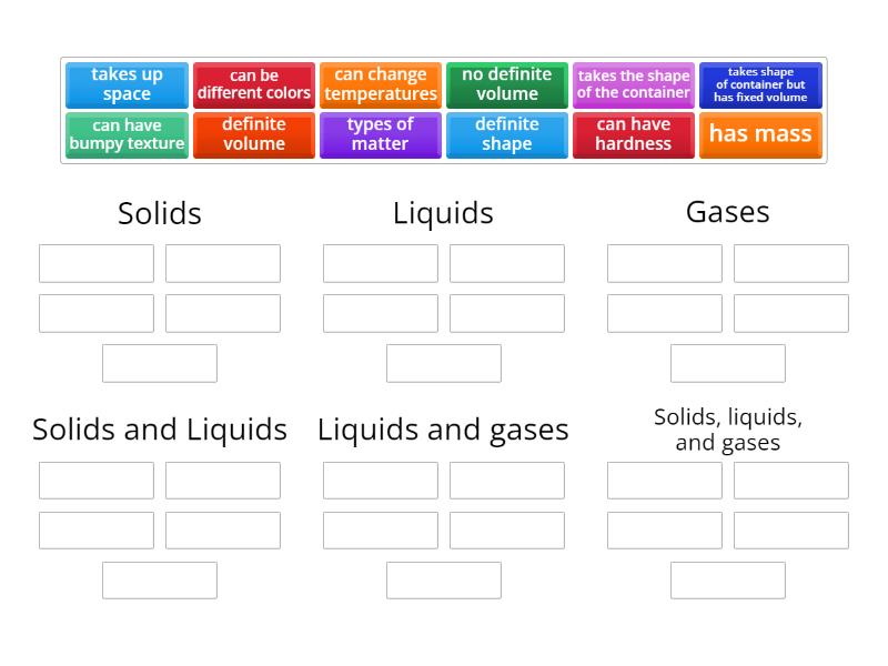 Compare and contrast solids, liquids, and gases - Ordenar por grupo