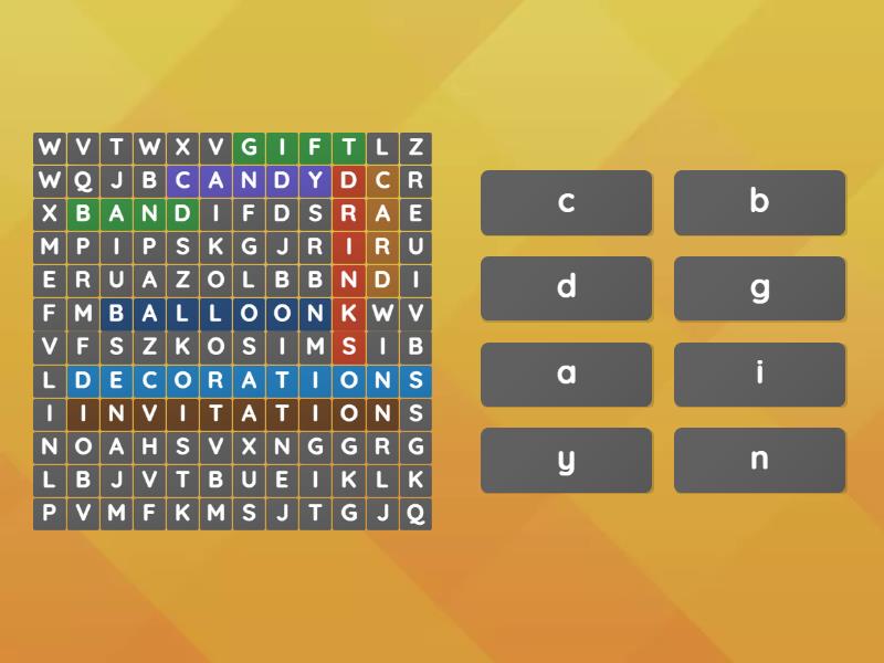 UNIT 10 IT'S PARTY TIME (VOCABULARY) - Wordsearch