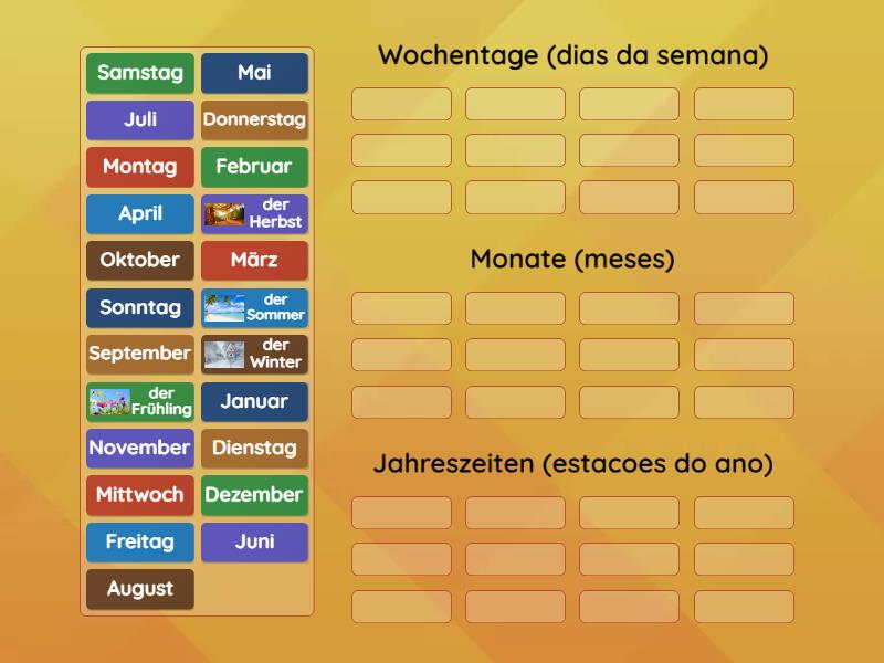 Wortschatz: Tage, Monate, Jahreszeiten - Classificação em grupos