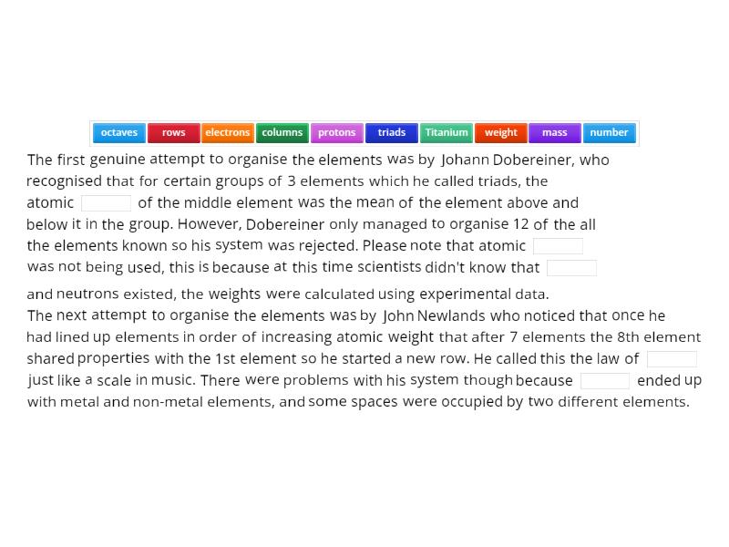 Development of periodic table - Complete the sentence