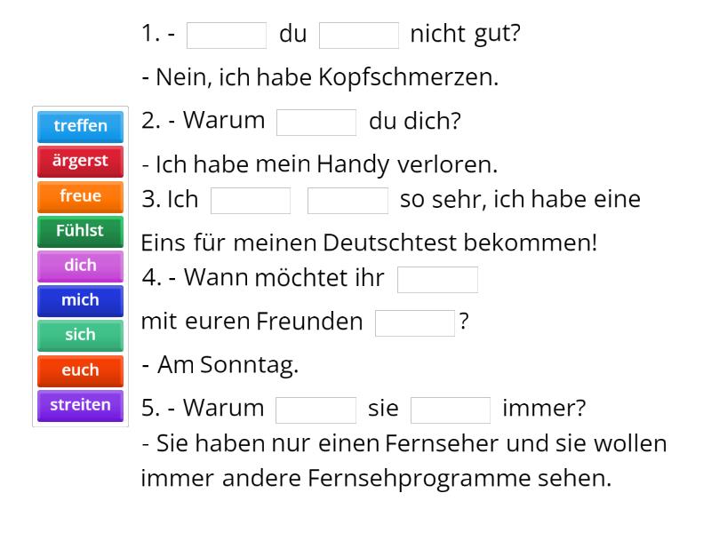 Sich-Verben - Dialoge - Complete the sentence