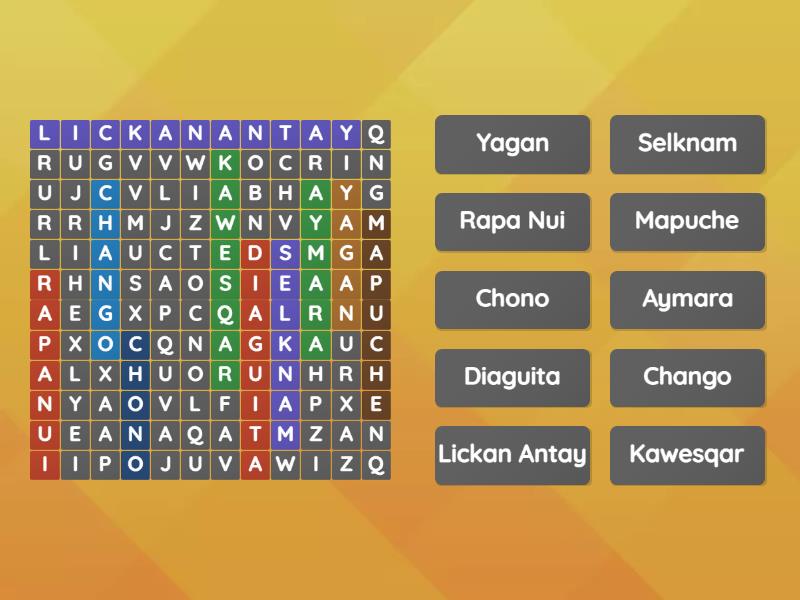 Indigenous people of Chile - Wordsearch