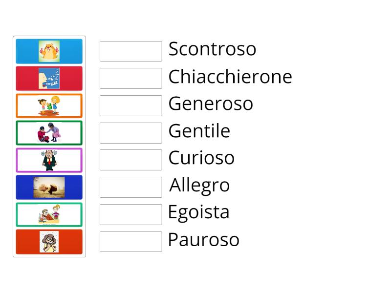 Aggettivi per descrivere il carattere - Match up