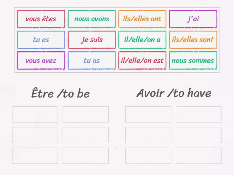 "être" et "avoir" - Group sort