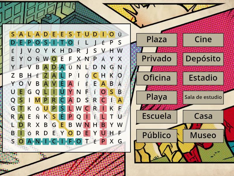 Sopa de letras: Espacios públicos y privados- 1° - Wordsearch