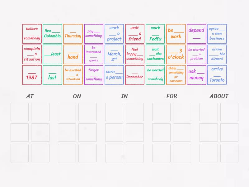 Prepositional collocations - Group sort