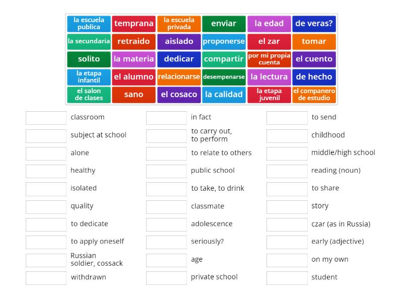 Unit 3: El colegio - Une las parejas