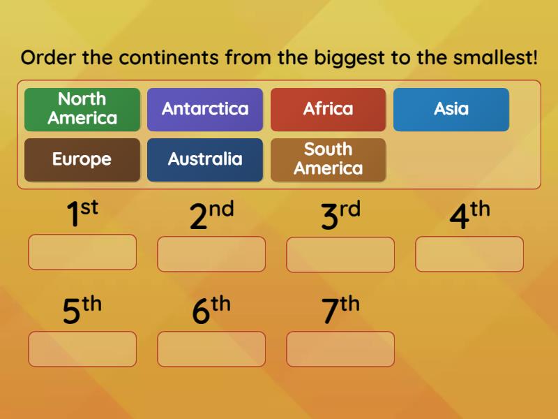 The seven continents of the world - Rank order
