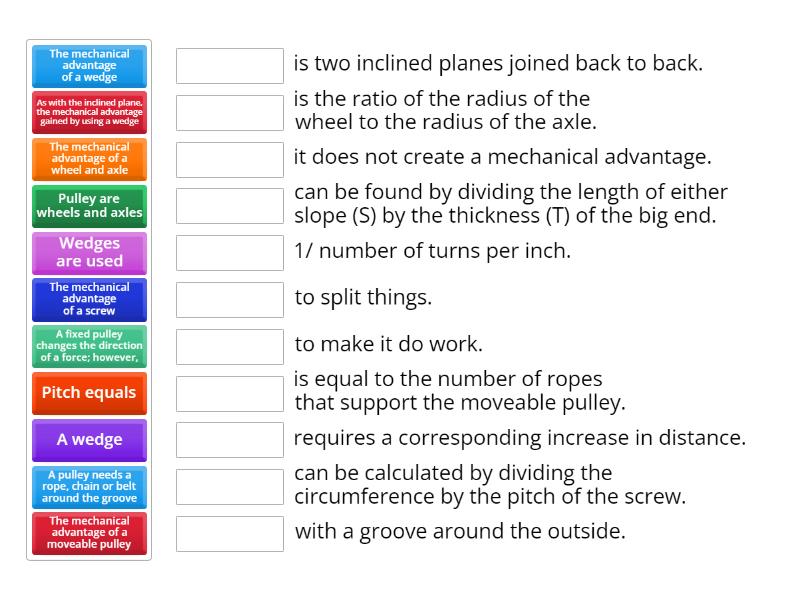 Simple Machines: Screw, Wedges, Pulley - Match up
