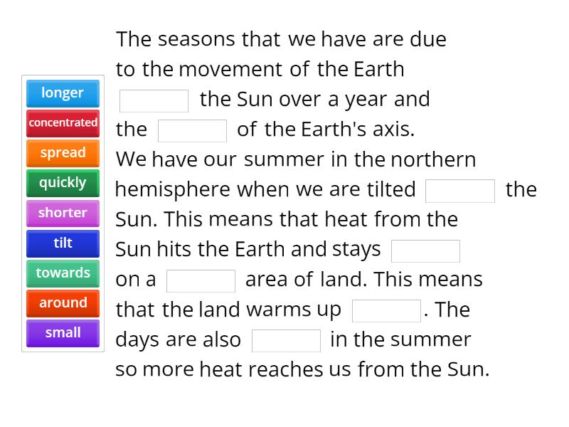 What causes seasons - summer in northern hemisphere. - Complete the ...