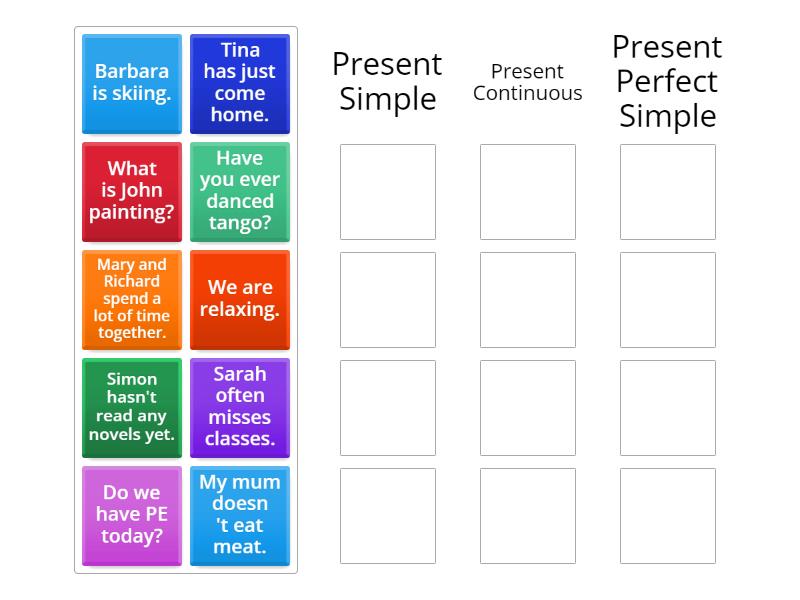 Present tenses sort out - Group sort