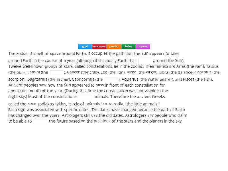 The 12 signs of the zodiac - Missing word