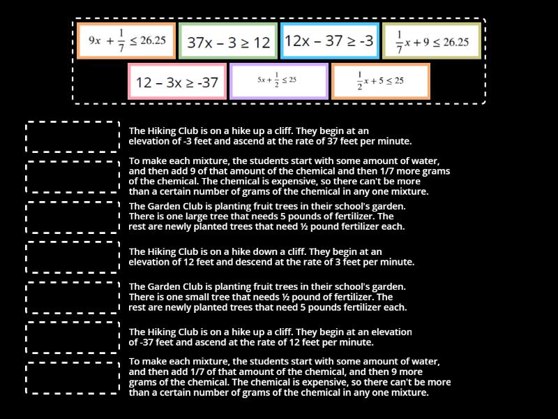 Inequality Word Problems Match - Match up