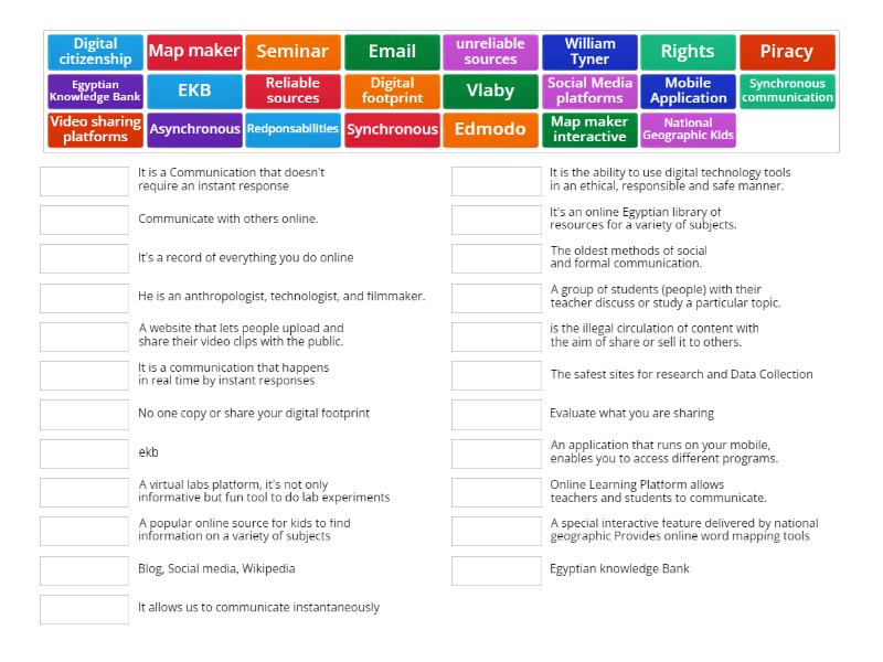 4th pry Theme 3 Definitions (Mrs. Sahar Mohammady) - Match up