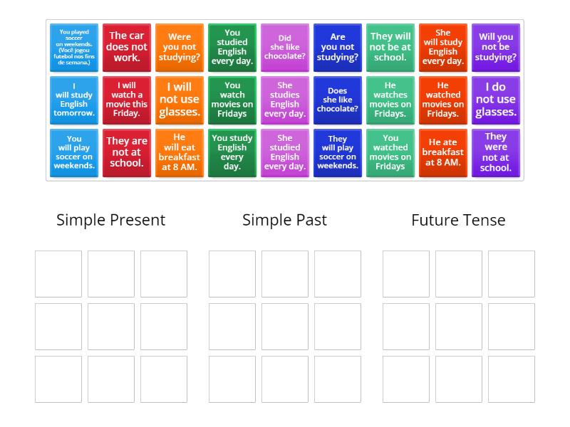 presente simples, passado simples, tempo futuro - Group sort