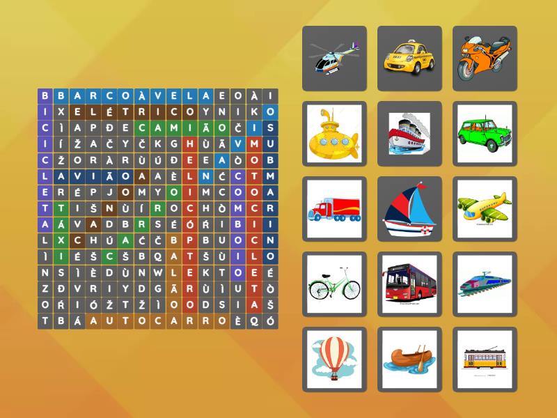 Os meios de transporte - Wordsearch