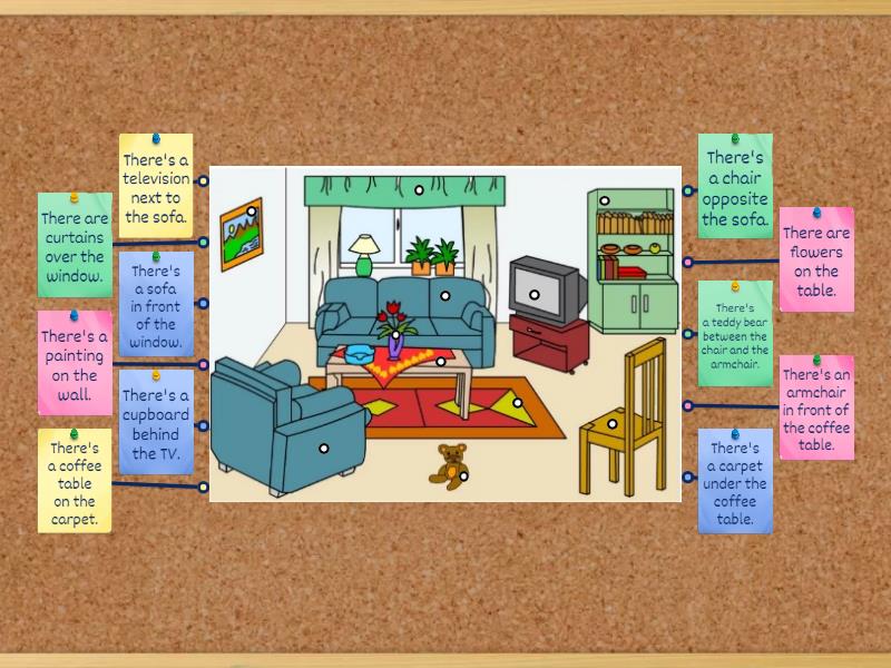 4.1 Prepositions of place (living room) - Labelled diagram