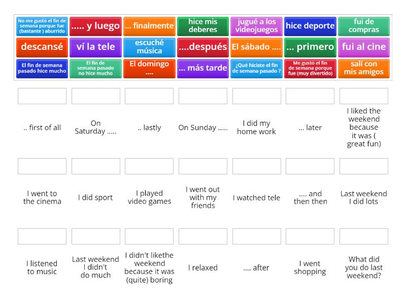 ¿Qué hiciste el fin de semana pasado ? - Match up