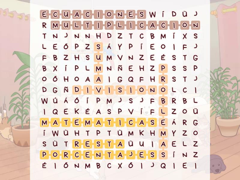 Sopa de letras (matemática's versión) - Wordsearch