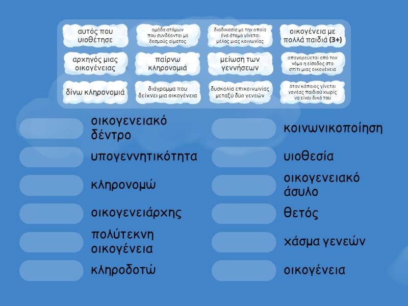 Λεξιλόγιο οικογένεια - Match up