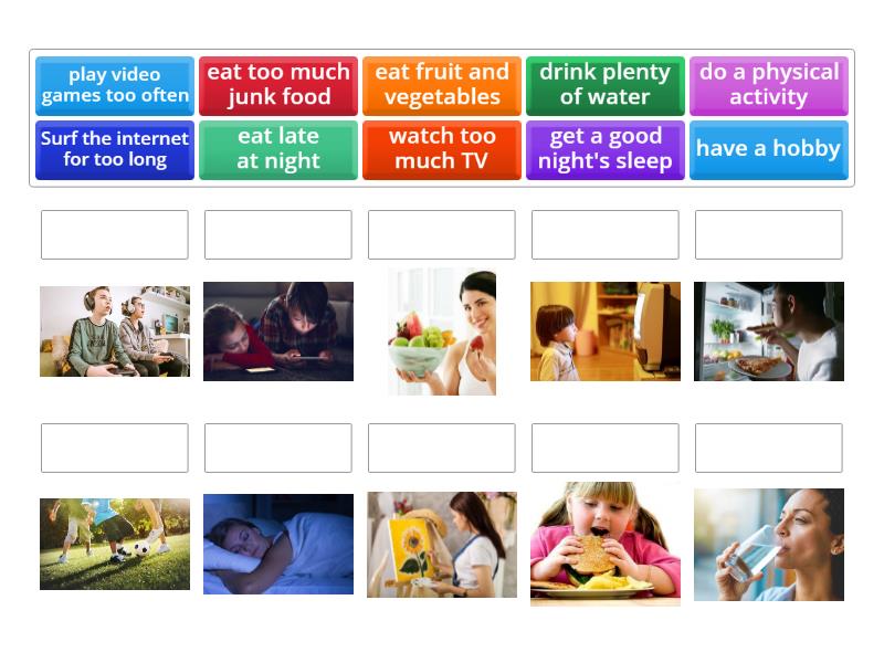GRADE 7. Healthy & unhealthy habits (match) - Match up