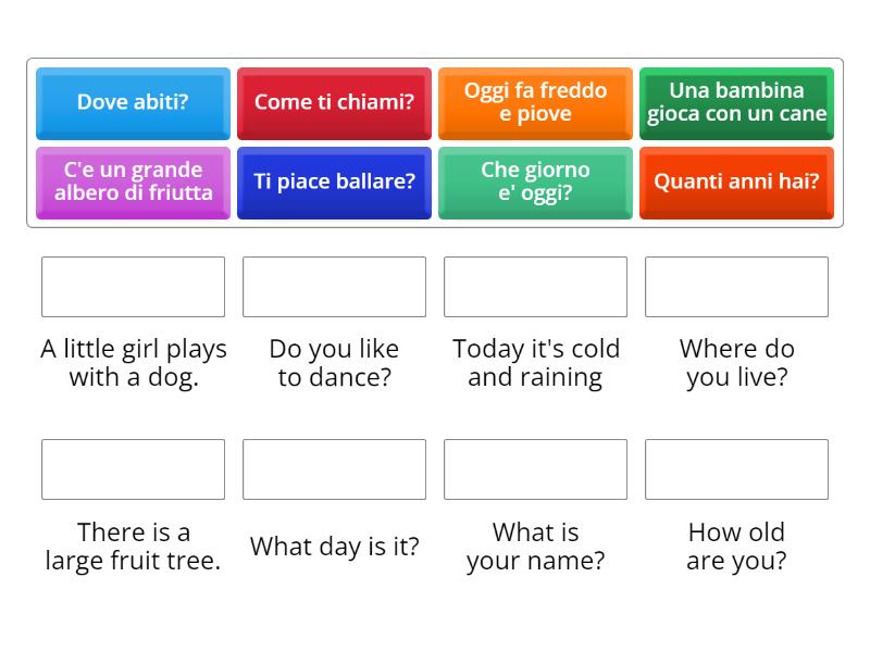 Italian- Find the meaning of each sentence - Match up