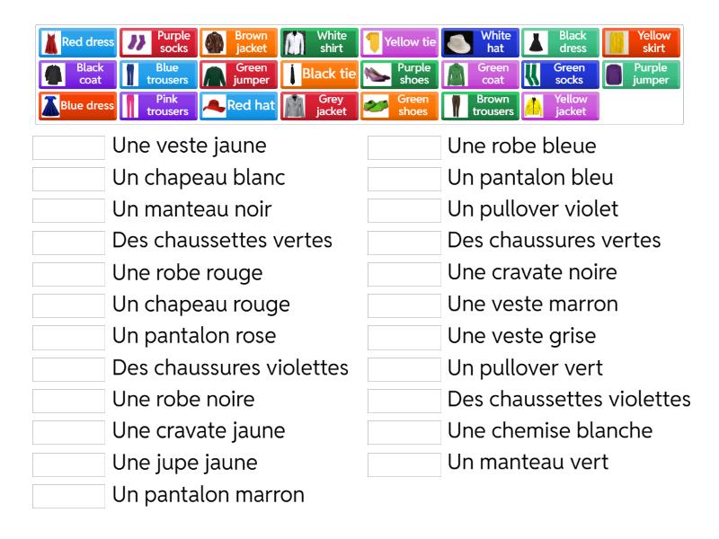 Les vetements et les couleurs (Clothes and their colours) - 匹配遊戲