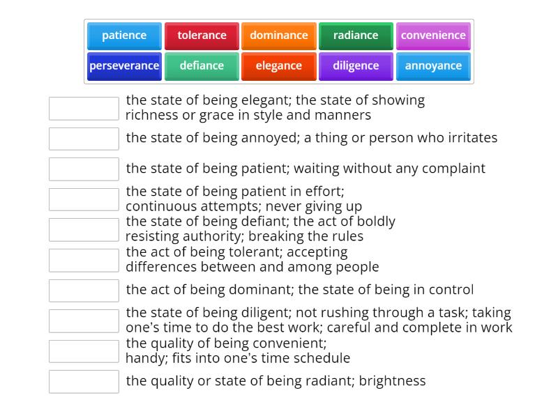 Lesson 11 "-ance, -ence" - Match up