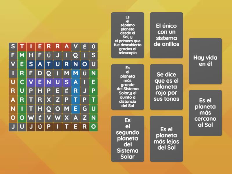 Los planetas - Sopa de letras