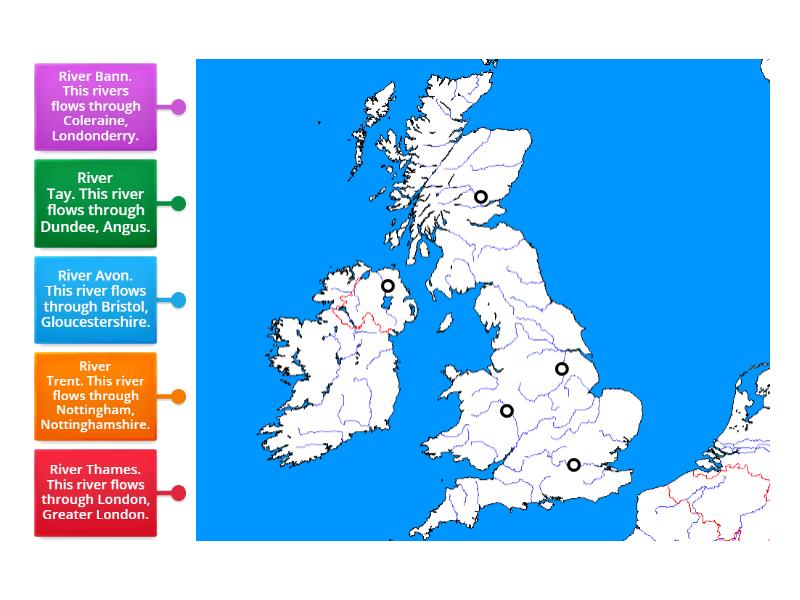 Year 5 - Locate Key UK Rivers Using Major Cities - Labelled diagram