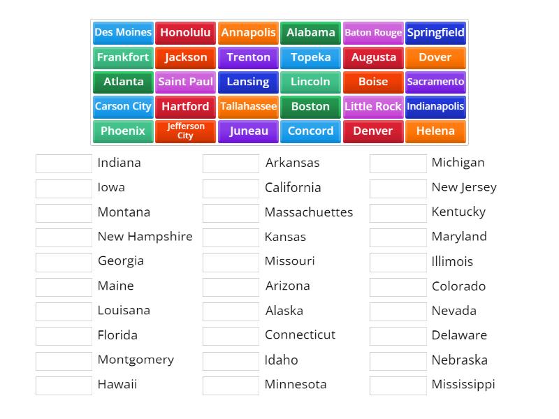 50 States and Capitals Practice - Match up