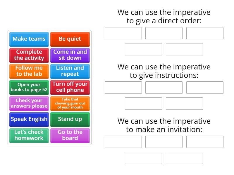 Imperative forms activity - Classificação em grupos